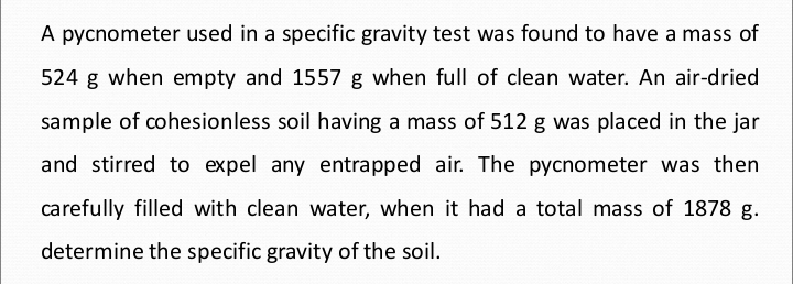Solved A pycnometer used in a specific gravity test was | Chegg.com