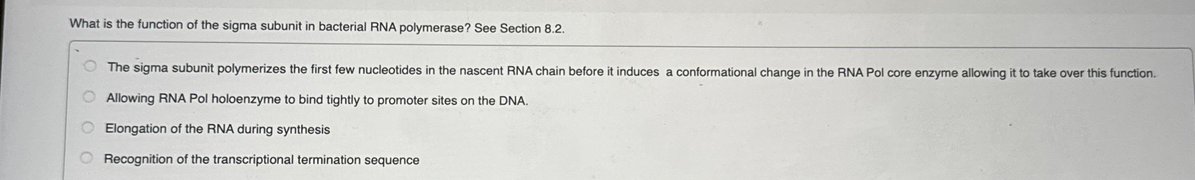 Solved What is the function of the sigma subunit in | Chegg.com