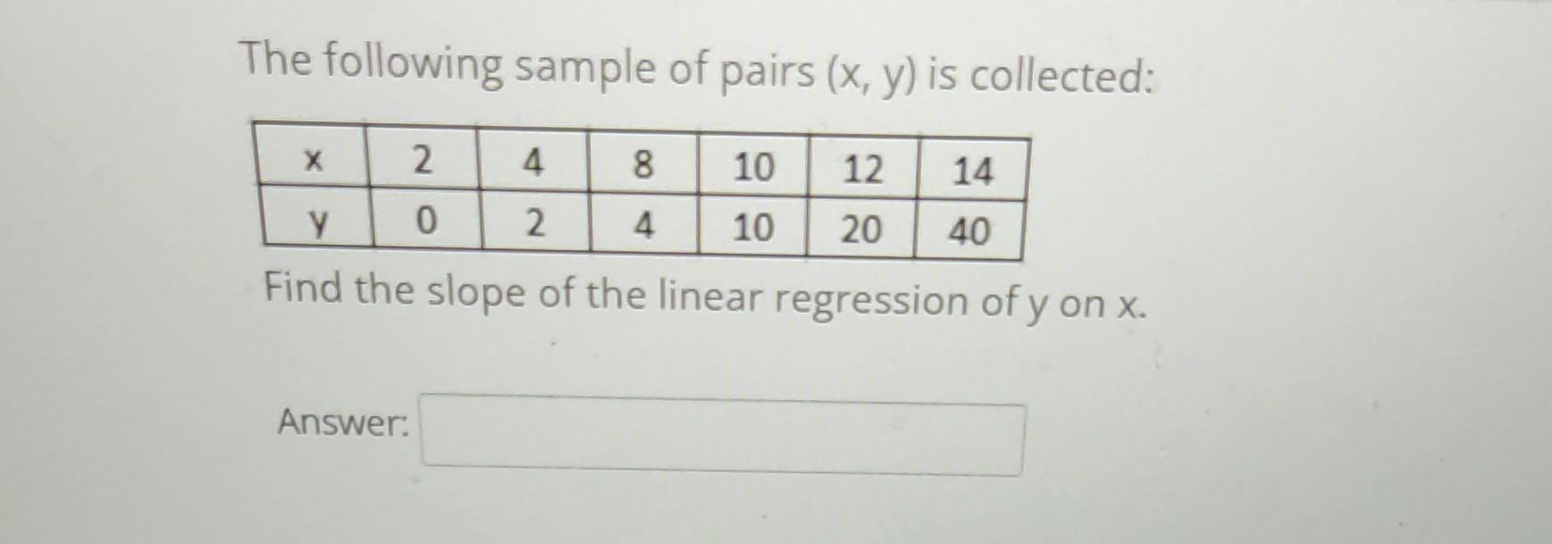 Solved The following sample of pairs (x,y) is collected: | Chegg.com