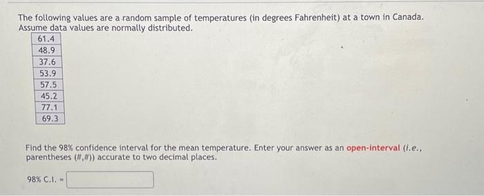 Solved The following values are a random sample of | Chegg.com