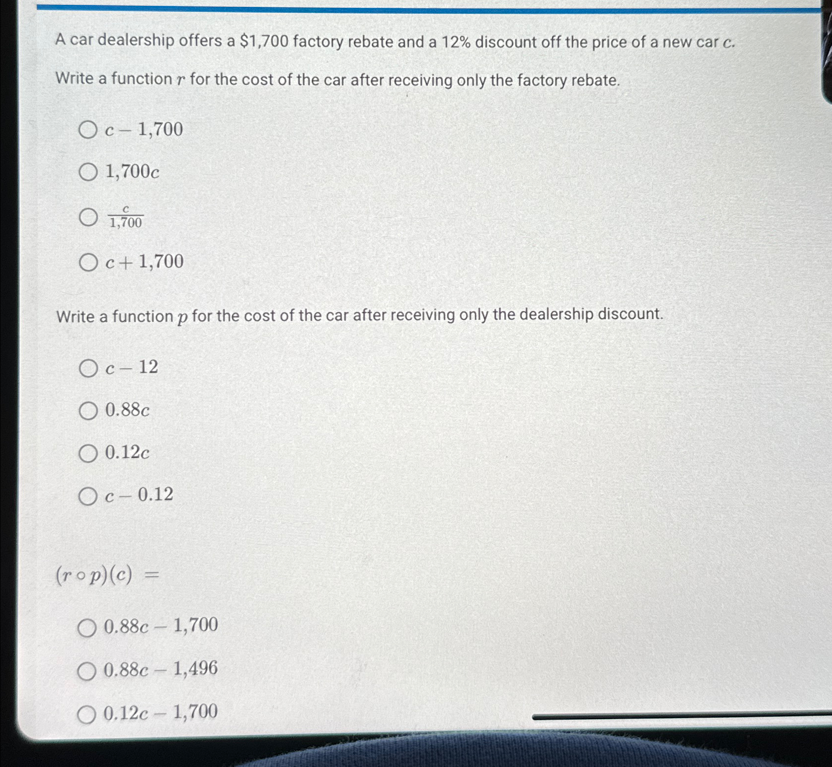 Solved A car dealership offers a $1,700 ﻿factory rebate and | Chegg.com
