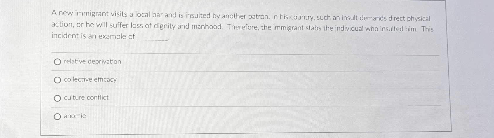 Solved A new immigrant visits a local bar and is insulted by | Chegg.com