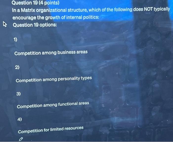 Solved Question 19 ( 4 points) In a Matrix organizational | Chegg.com