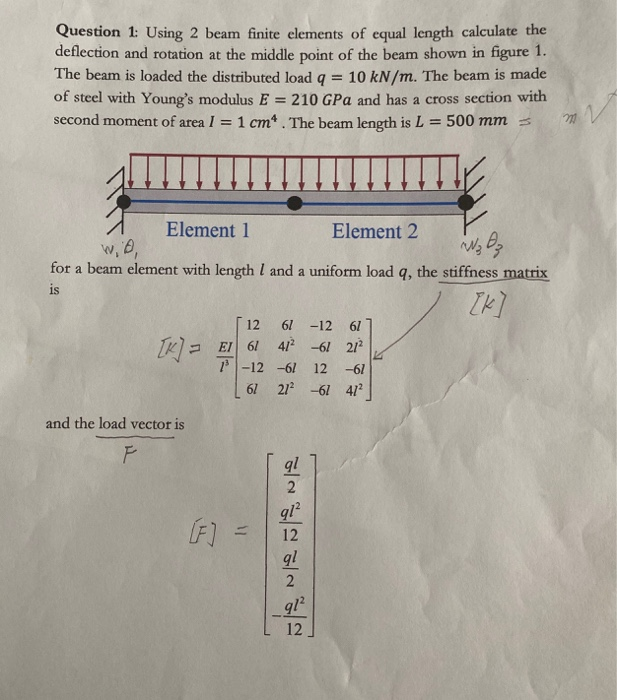 Solved Question 1: Using 2 beam finite elements of equal | Chegg.com