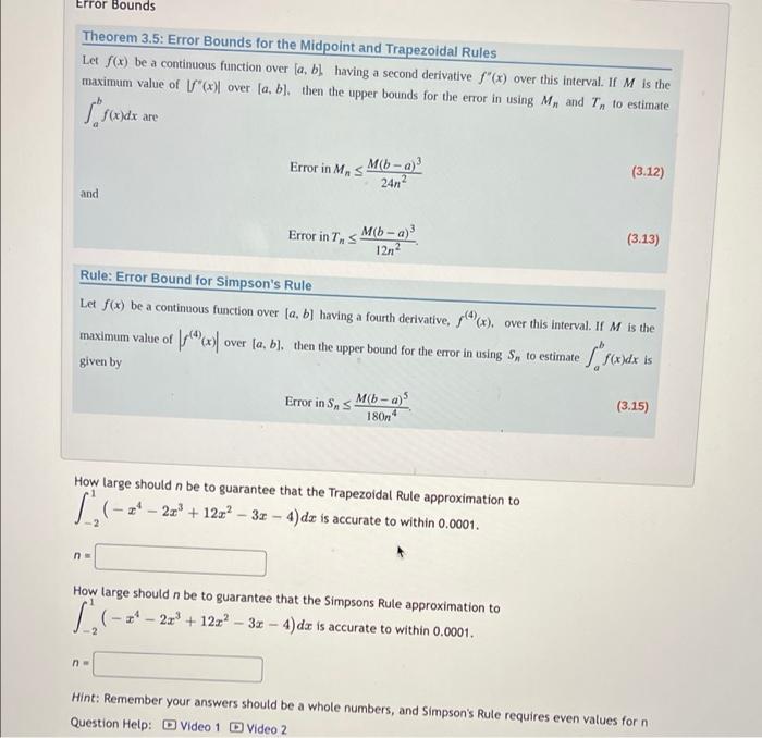Solved Error Bounds Theorem 3.5: Error Bounds for the | Chegg.com