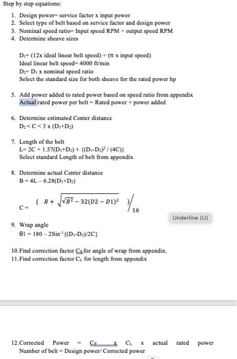 Solved V-belt Drive Design ProblemsStep by step equations: | Chegg.com