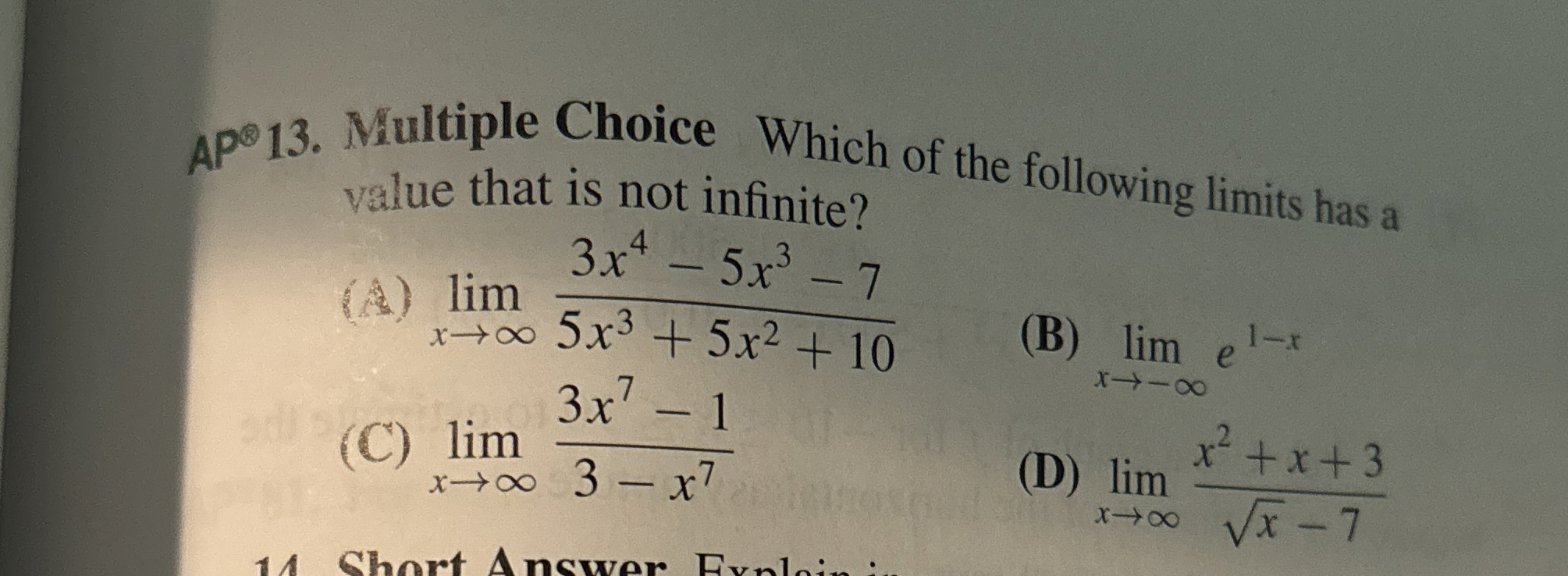 Solved Multiple Choice Which of the following limits has | Chegg.com