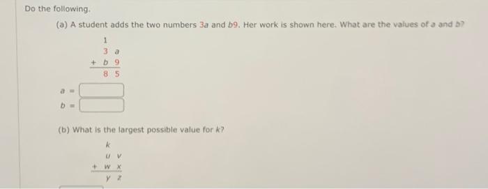 Solved (a) A student adds the two numbers 3a and b9. Her | Chegg.com