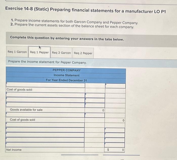 Solved Exercise 14-8 (Static) Preparing financial | Chegg.com