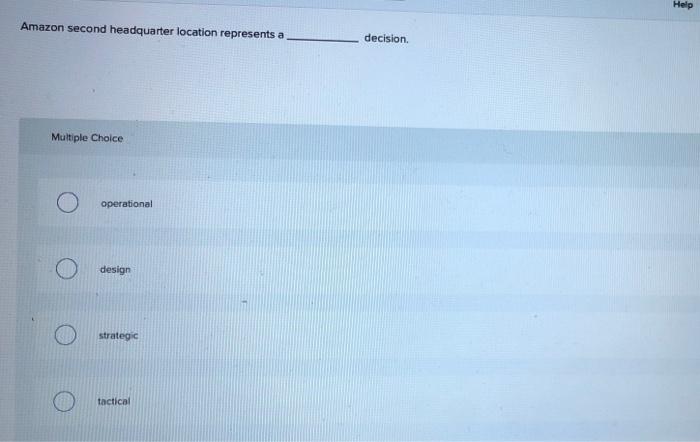 Solved Help Amazon second headquarter location represents a | Chegg.com