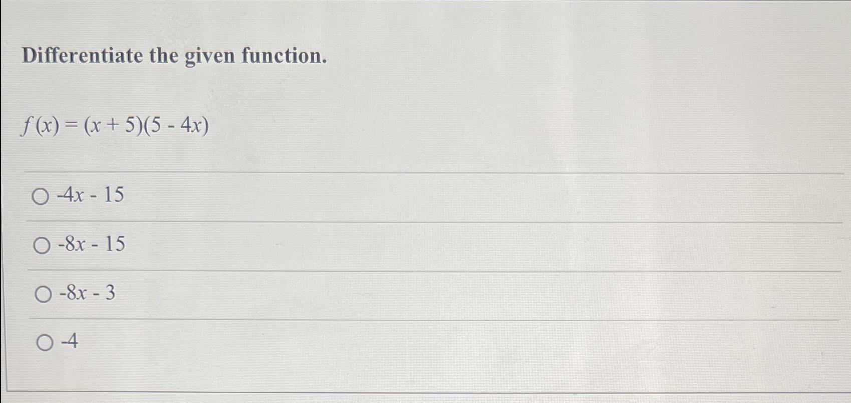 Solved Differentiate the given | Chegg.com