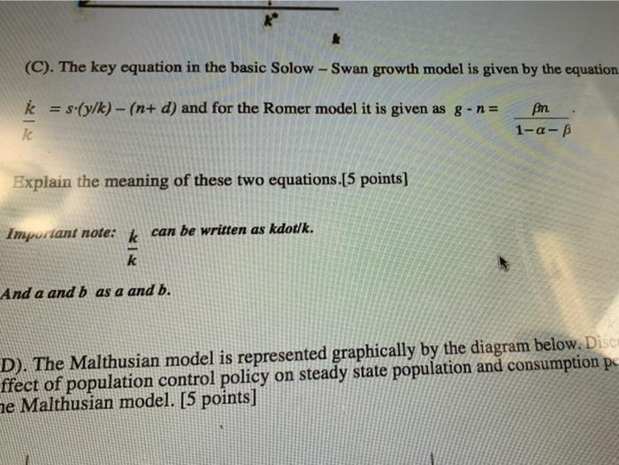 Solved (C). The key equation in the basic Solow - Swan | Chegg.com