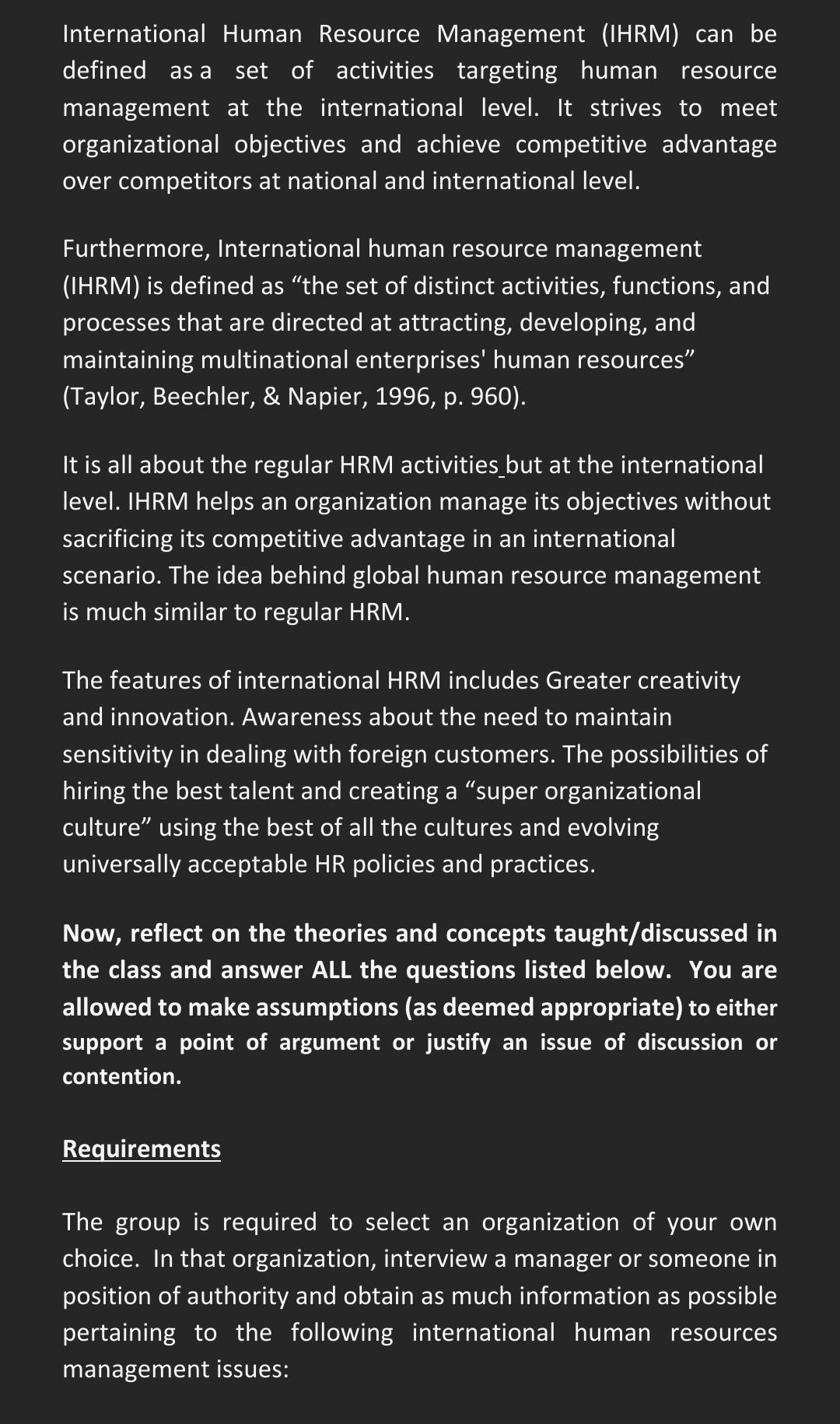 International Human Resource Management (IHRM) can be | Chegg.com