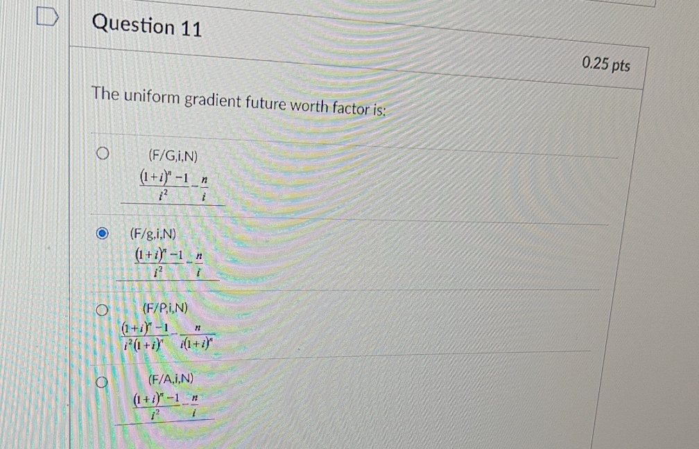 Solved Question 110.25 ﻿ptsThe uniform gradient future worth | Chegg.com