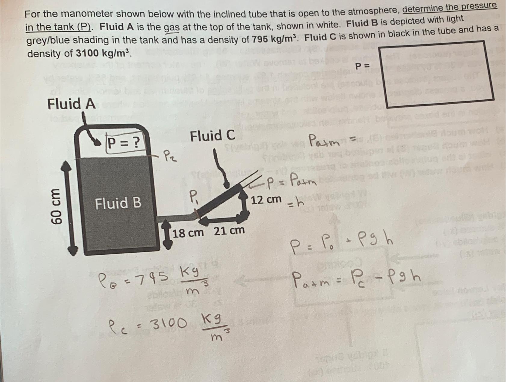 Solved For the manometer shown below with the inclined tube | Chegg.com