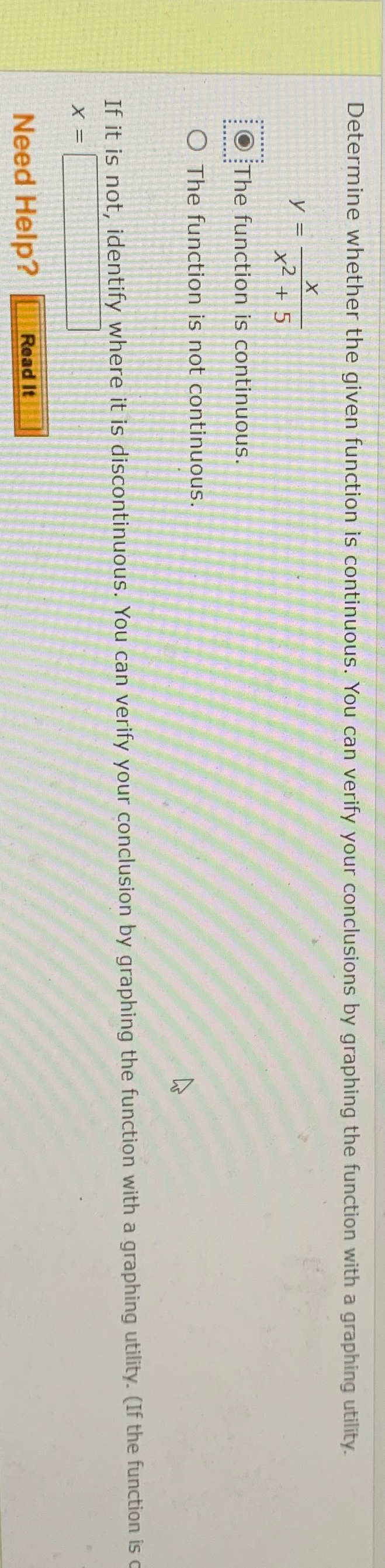 Solved Determine whether the given function is continuous. | Chegg.com