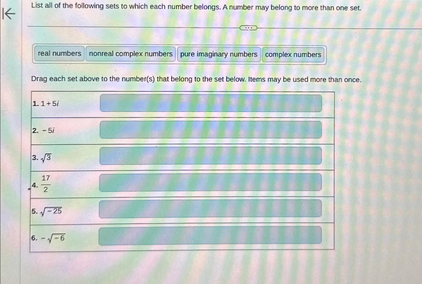 Solved List all of the following sets to which each number | Chegg.com