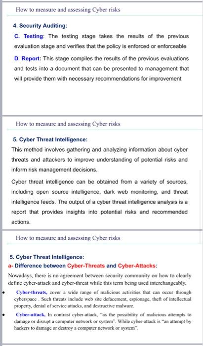 Solved summarize (6) methods for measuring and assessing | Chegg.com