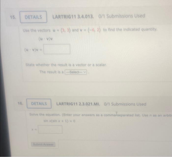 Solved Use the vectors u=(3,3) and v=(−6,2) to find the | Chegg.com