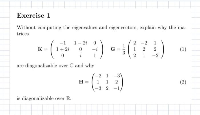 Solved Linear algebra This exercise is from a mock exam. I | Chegg.com