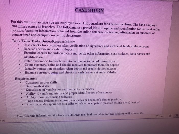 Solved CASE STUDY . . For this exercise, assume you are | Chegg.com