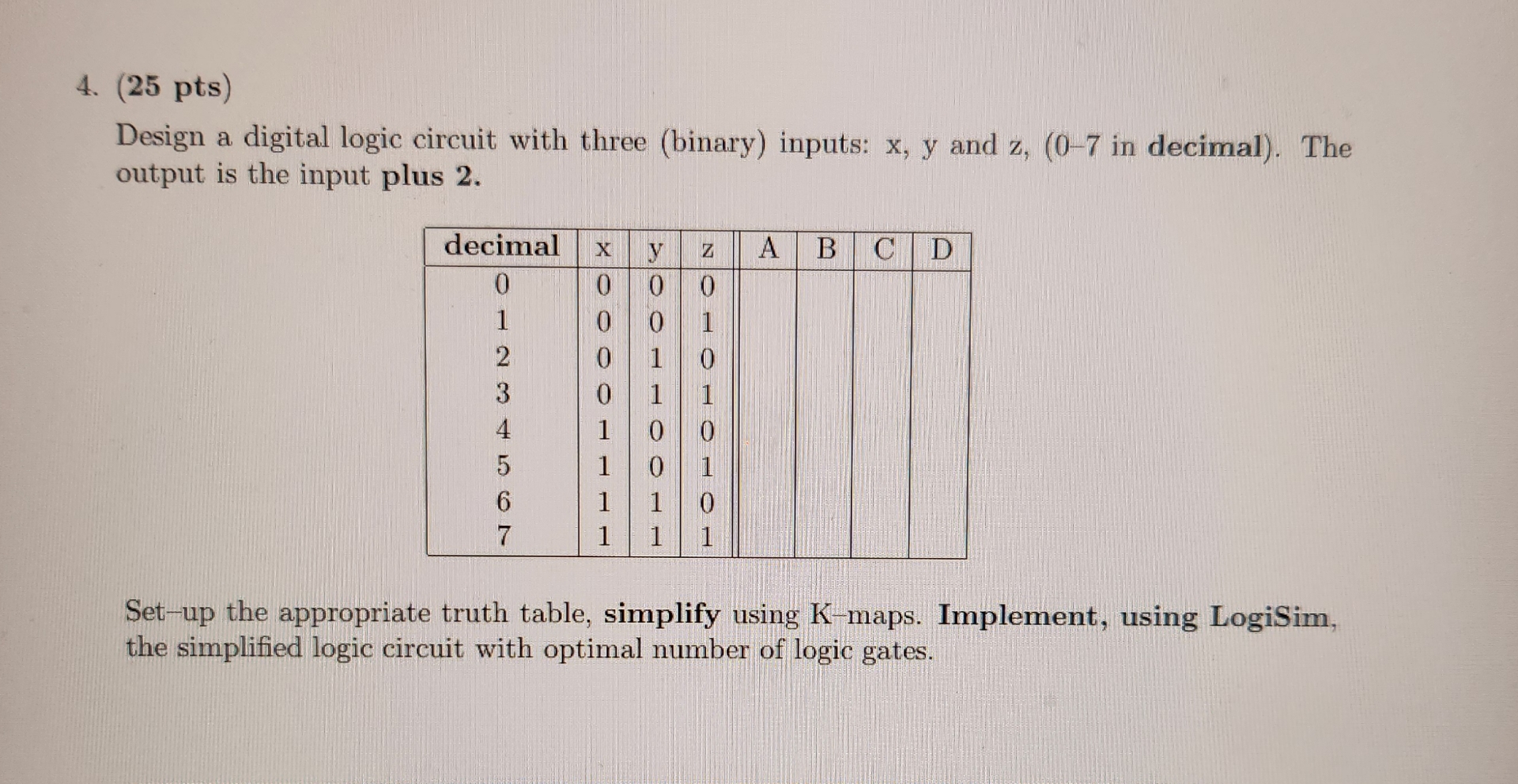 Solved (25 ﻿pts)Design a digital logic circuit with three | Chegg.com