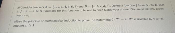 Solved a) Consider two sets A={1,2,3,4,5,6,7} and | Chegg.com