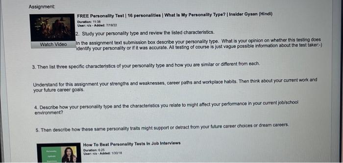 Solved Assignment: FREE Personality Test | 16 personalities | Chegg.com