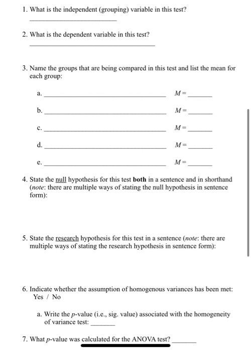 Solved *Variables used in this test: # of days of poor | Chegg.com