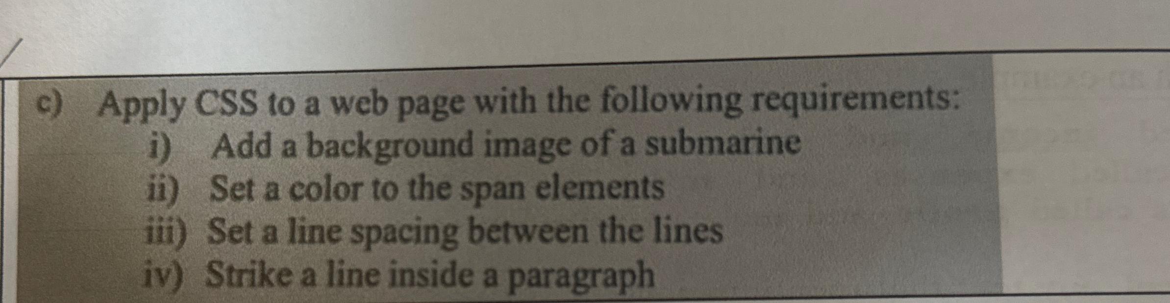 Solved c) ﻿Apply CSS to a web page with the following | Chegg.com