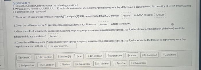 Solved Genetic Code (Look up the Genetic Code to answer the | Chegg.com