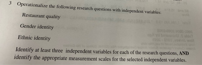 Solved 3 Operationalize the following research questions | Chegg.com