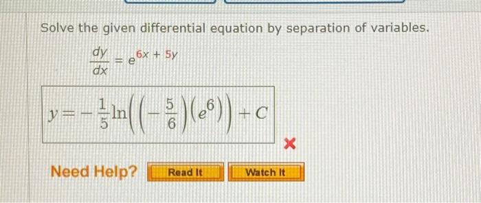 Solved Solve the given differential equation by separation | Chegg.com