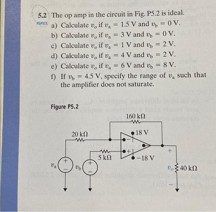 Solved 5.2 The op amp in the circuit in Fig. P5.2 is ideal. | Chegg.com