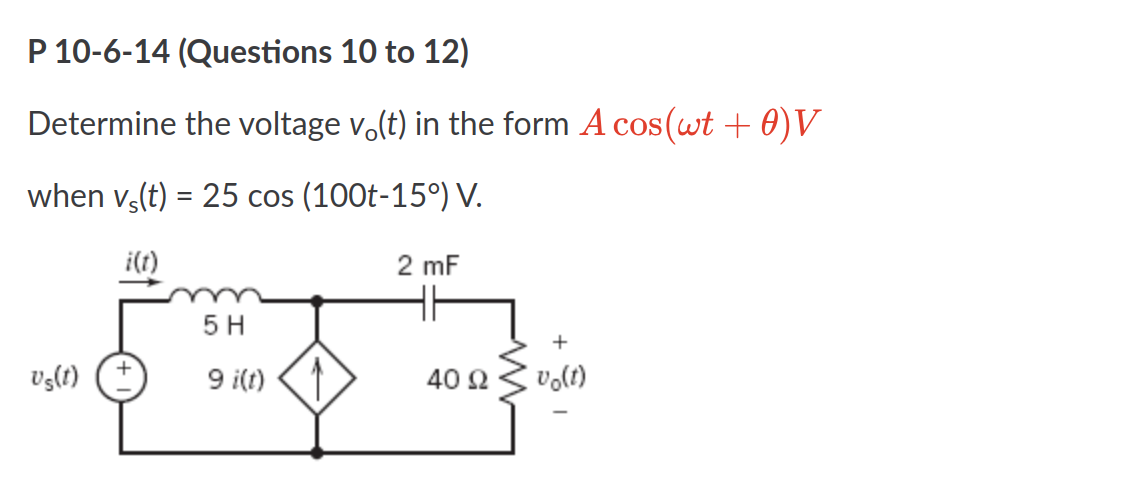 Solved P 10-6-14 (Questions 10 to 12)Determine the voltage | Chegg.com