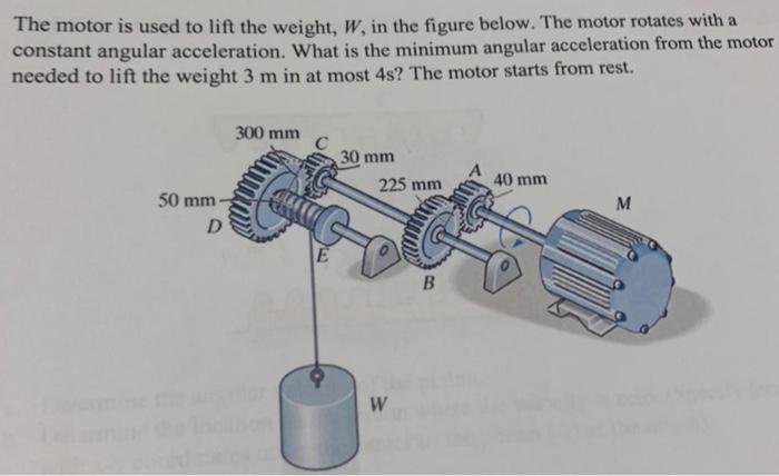 Solved The motor is used to lift the weight, w, in the | Chegg.com