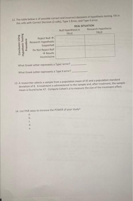 Solved 12. The table below is of possible correct and | Chegg.com