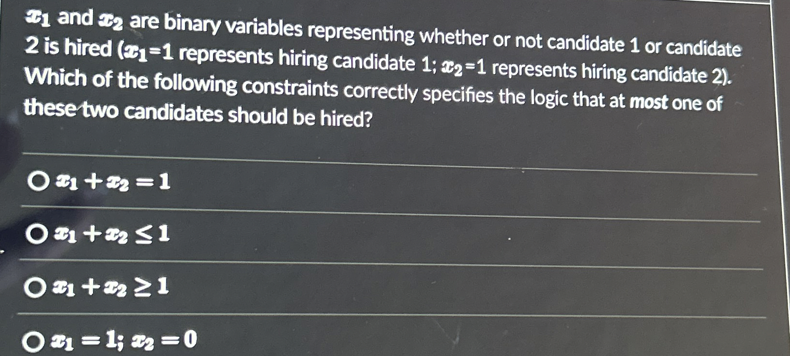 Solved 21 ﻿and 202 ﻿are binary variables representing | Chegg.com