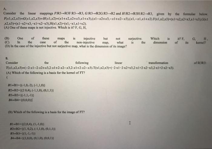 Solved A Consider the linear mappings F.R3-R3F:R3-R3, | Chegg.com