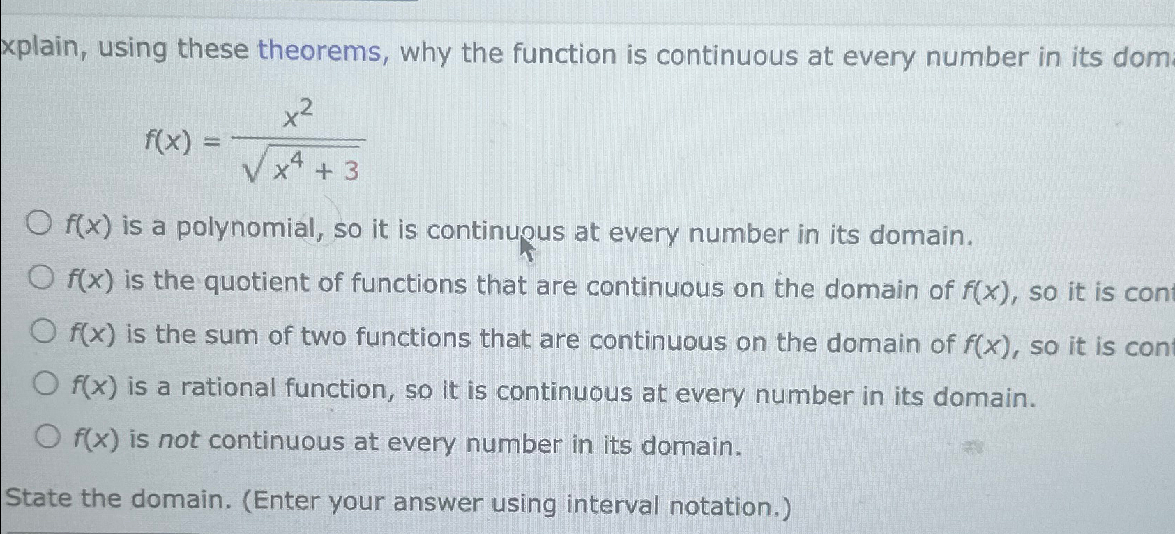 Solved xplain, using these theorems, why the function is | Chegg.com