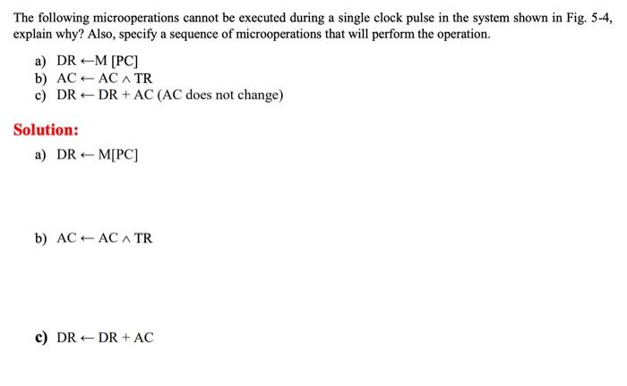 Solved The following microoperations cannot be executed | Chegg.com