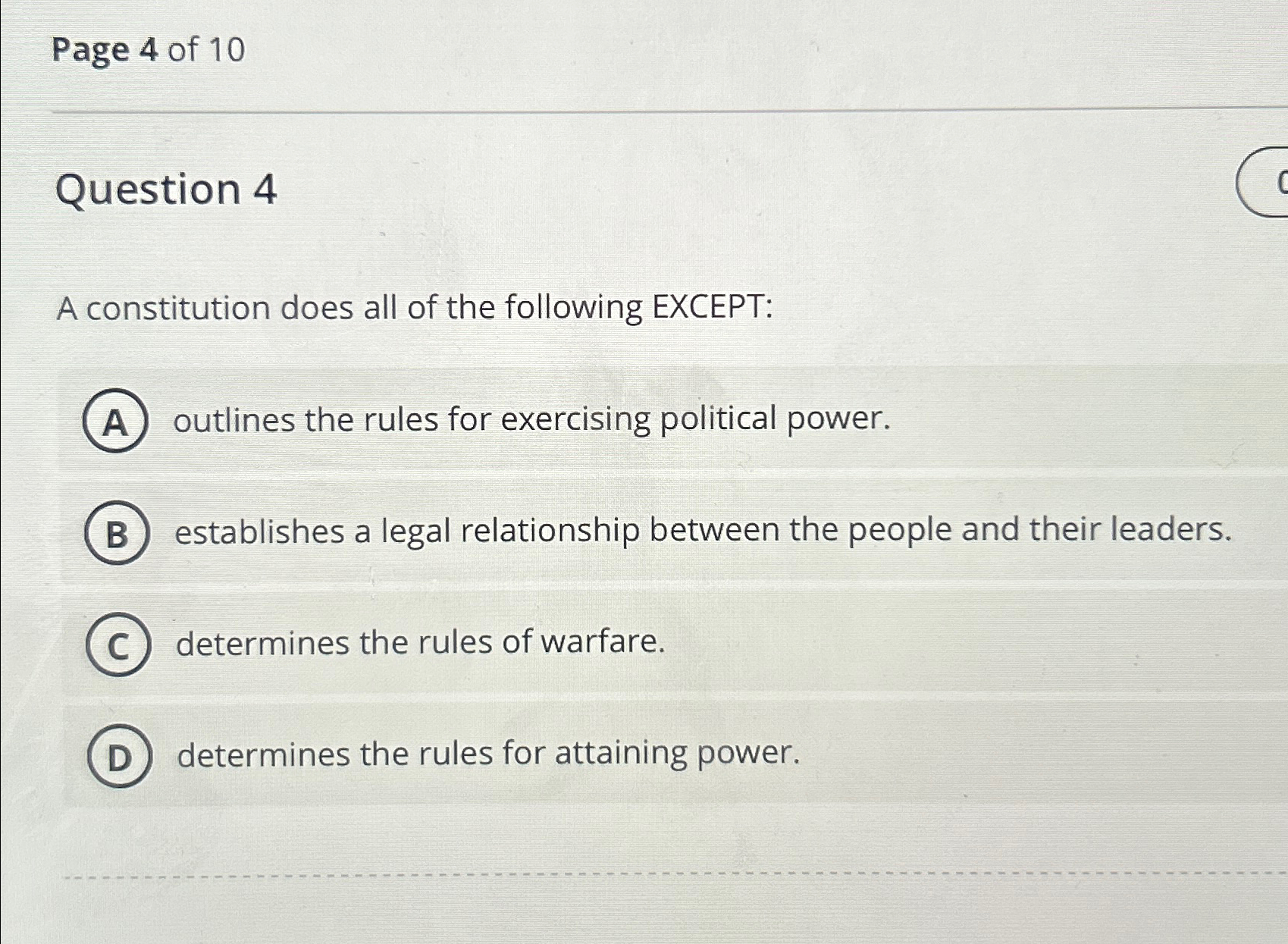 Solved Page 4 ﻿of 10Question 4A constitution does all of the | Chegg.com
