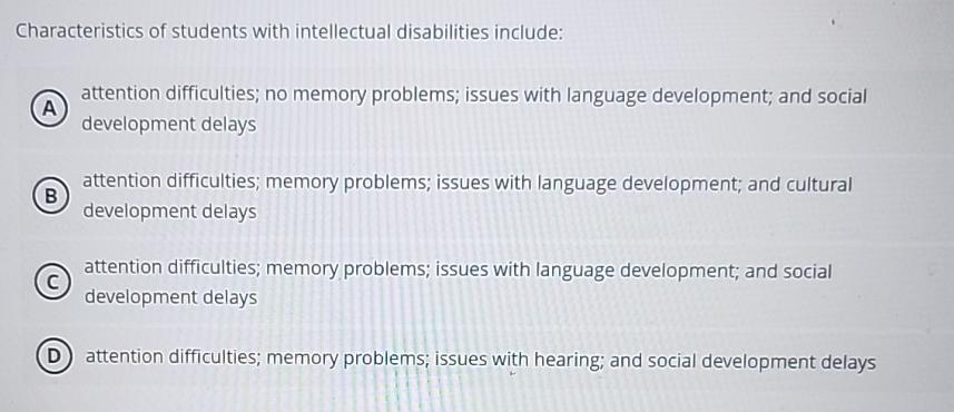 Solved Characteristics of students with intellectual | Chegg.com