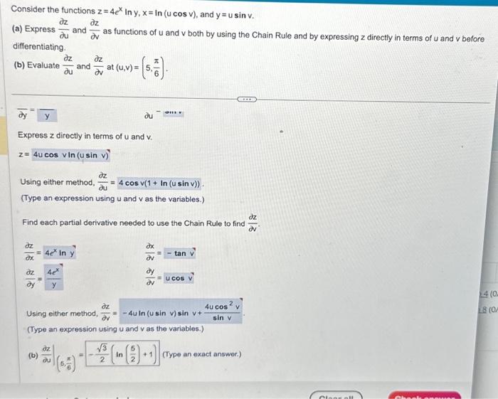 Solved Consider the functions z=4exlny,x=ln(ucosv), and | Chegg.com