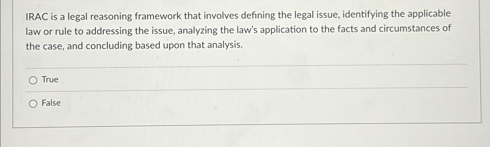 Solved IRAC is a legal reasoning framework that involves | Chegg.com