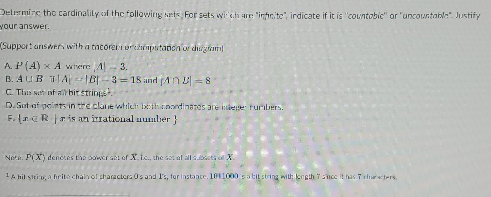 Solved Determine the cardinality of the following sets. For | Chegg.com