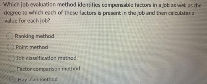 Solved Which job evaluation method identifies compensable | Chegg.com