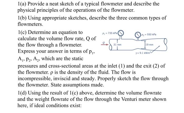 1(a) Provide a neat sketch of a typical flowmeter and | Chegg.com