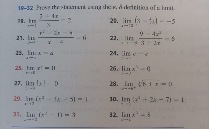 Solved 19-32 Prove the statement using the ɛ, & definition | Chegg.com
