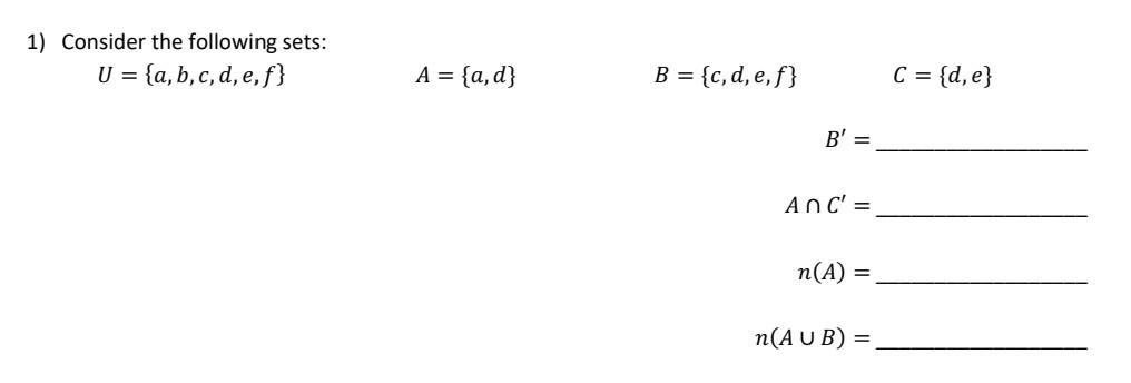 Solved 1) Consider the following sets: | Chegg.com Solved 1) Consider the following sets: | Chegg.com